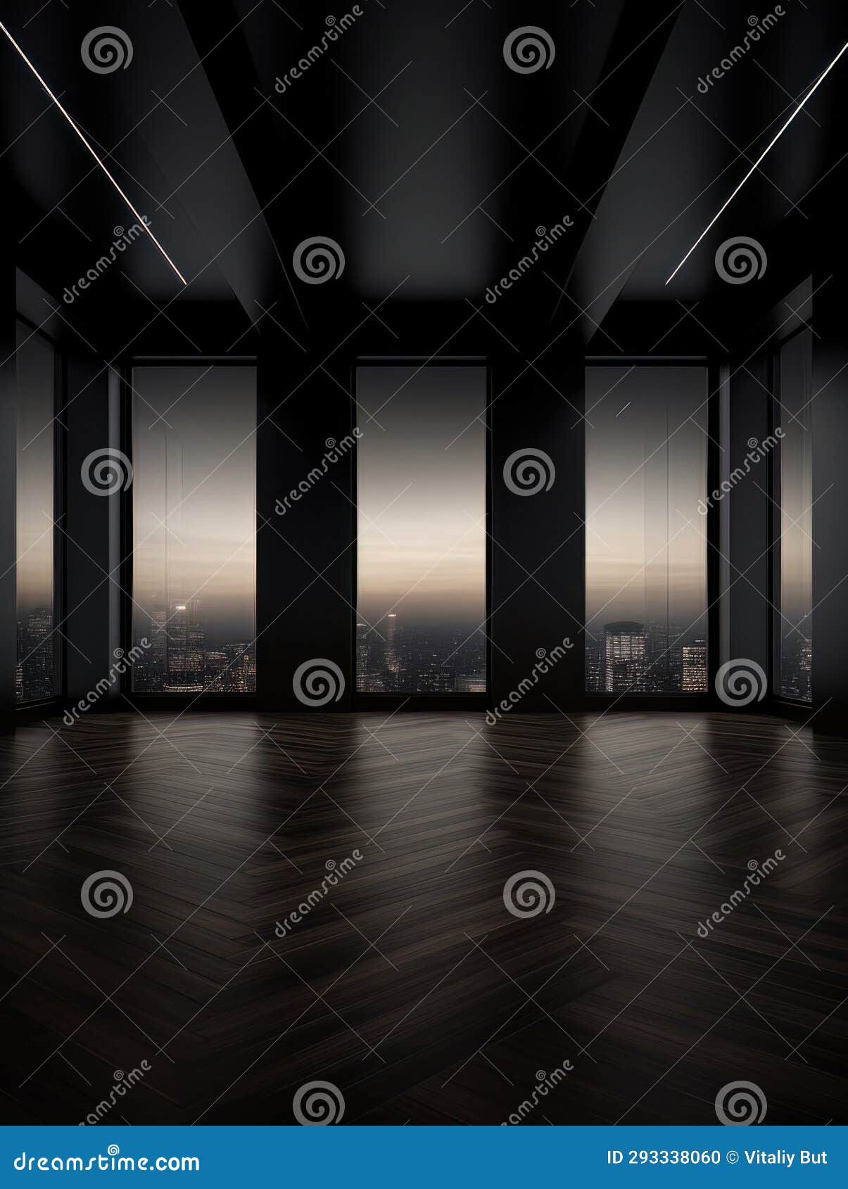 Empty Dark Interior in Loft Style with Panoramic Windows AI Stock Photo ...