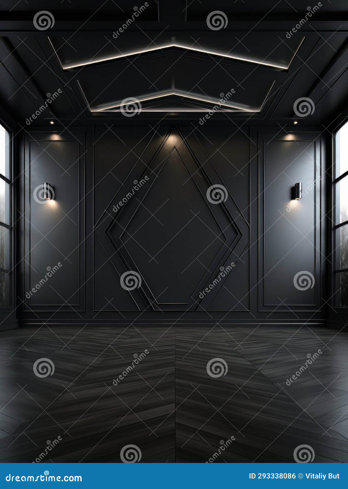 Empty Dark Interior in Loft Style with Panoramic Windows AI Stock Photo ...