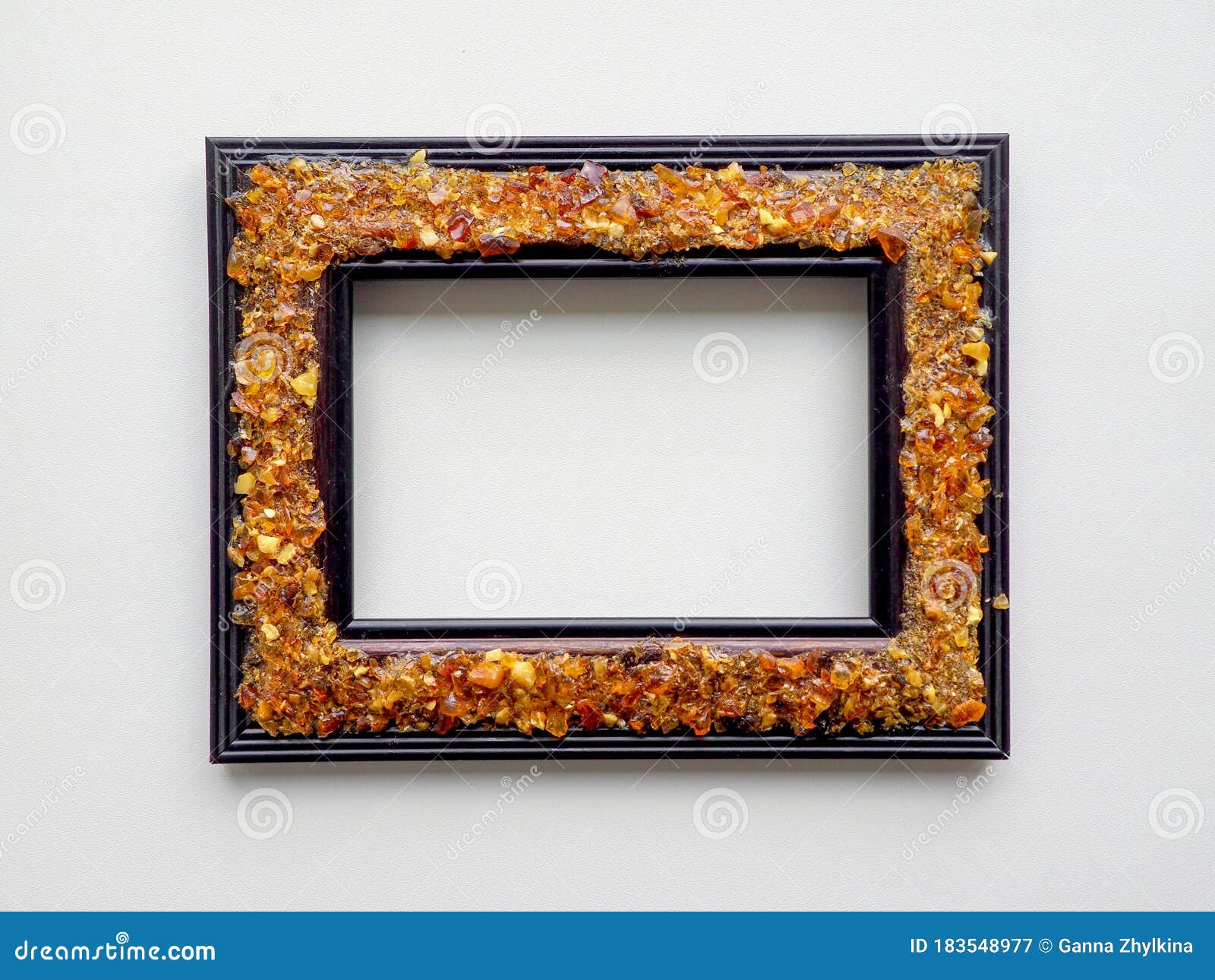 Empty Dark Photo Frame Decorated with Amber Crumbs Stock Image - Image ...