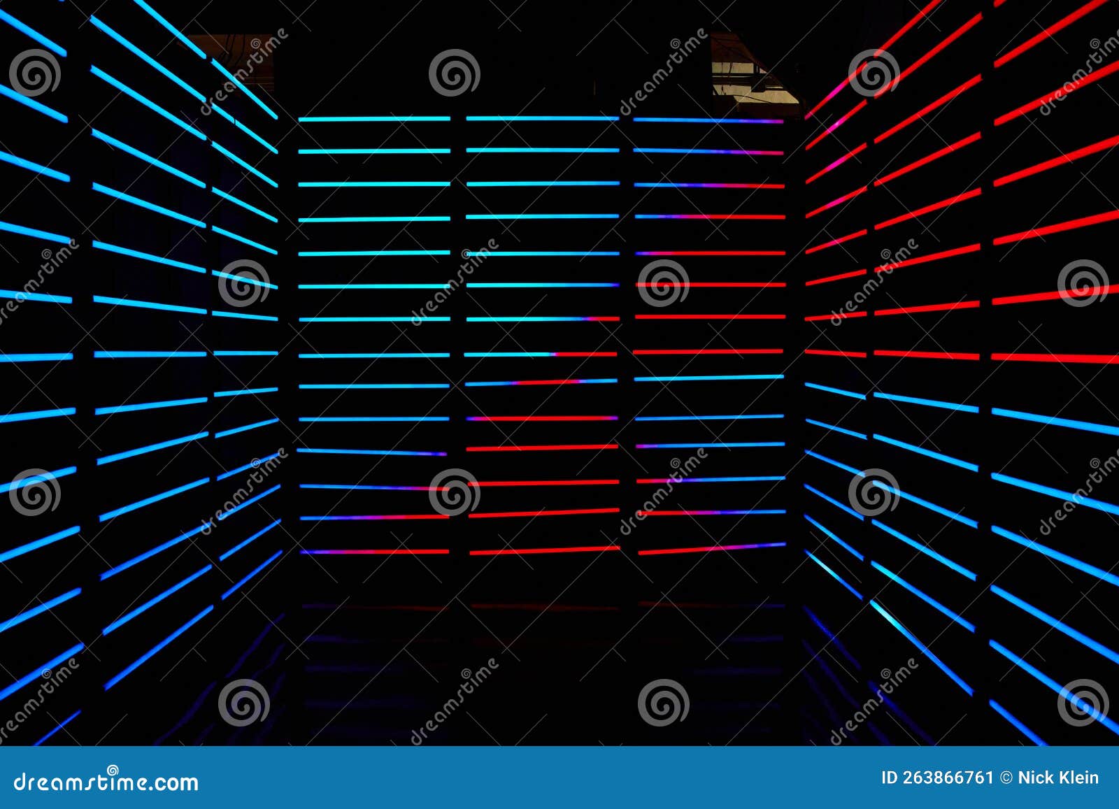Empty Dark Room Lined with Red and Blue LED Horizontal Poles of Light ...