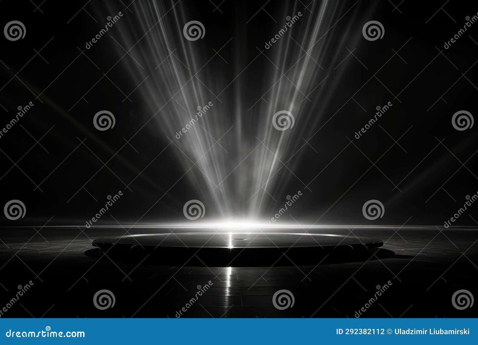 Empty Dark Studio with Podium Illuminated by Spotlight from Above ...