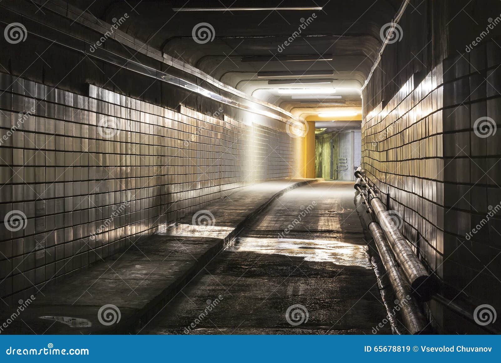 Empty dark tunnel at night stock image. Image of underground - 65678819