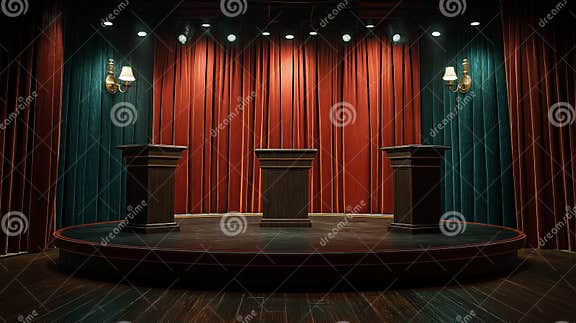 An Empty Debate Stage with Podiums and a Plain Backdrop Stock Photo ...