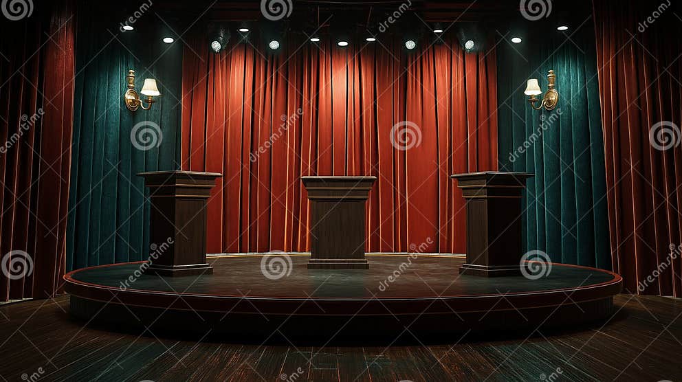 An Empty Debate Stage with Podiums and a Plain Backdrop Stock Photo ...