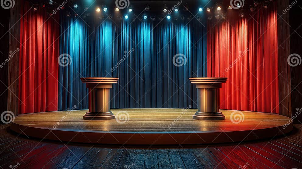 An Empty Debate Stage with Podiums and a Plain Backdrop Stock Image ...