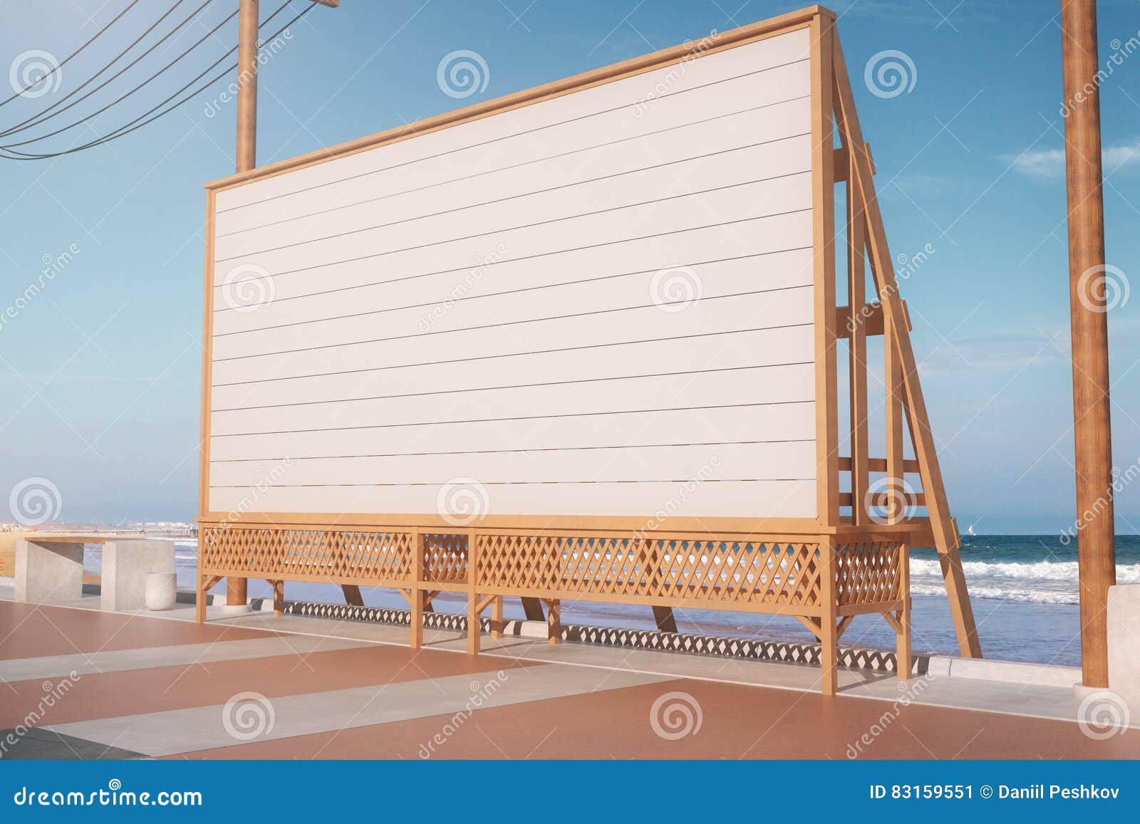 Empty Deck Beach Billboard Side Stock Illustration - Illustration of ...