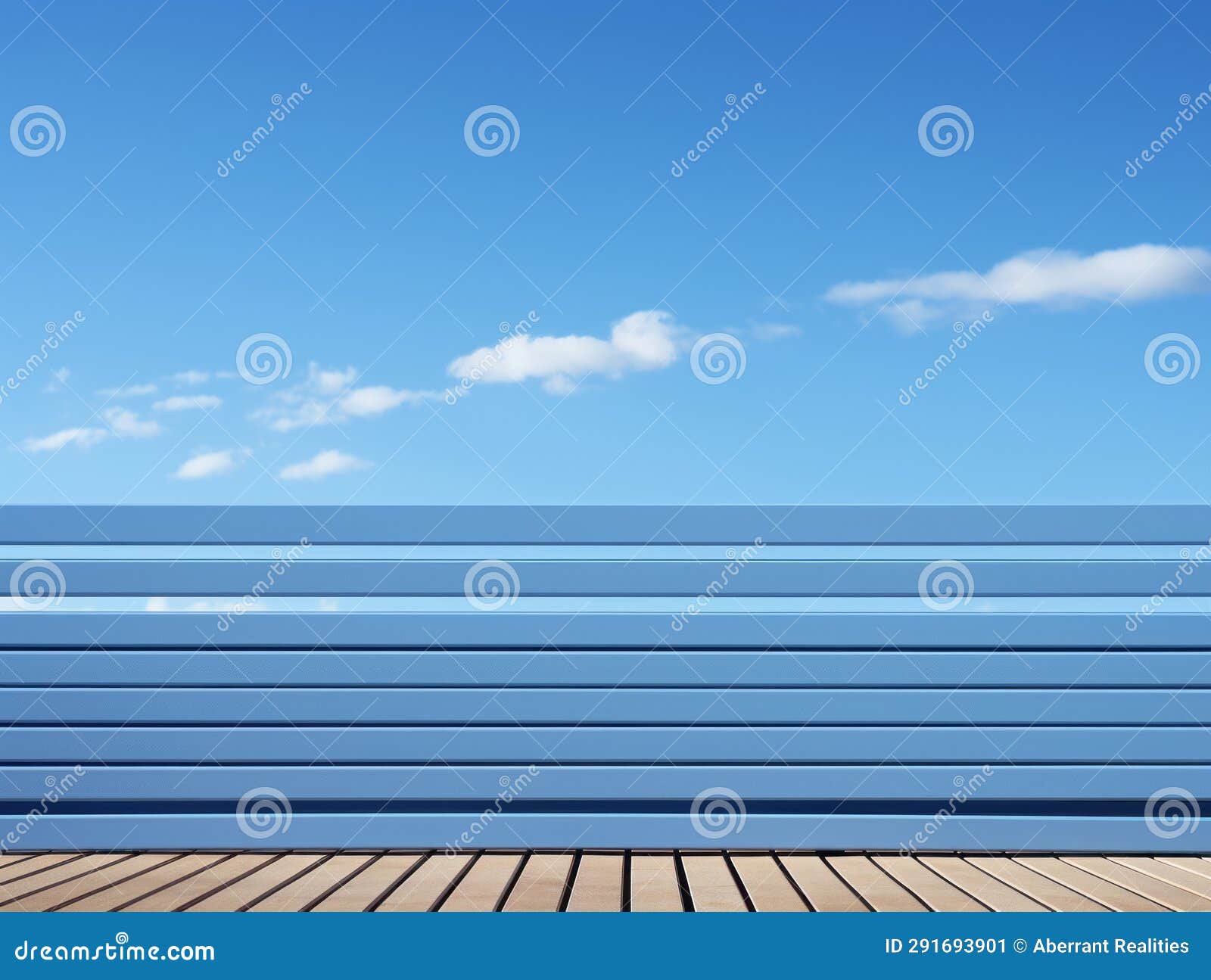 An Empty Deck with a Blue Sky and Clouds in the Background Stock ...