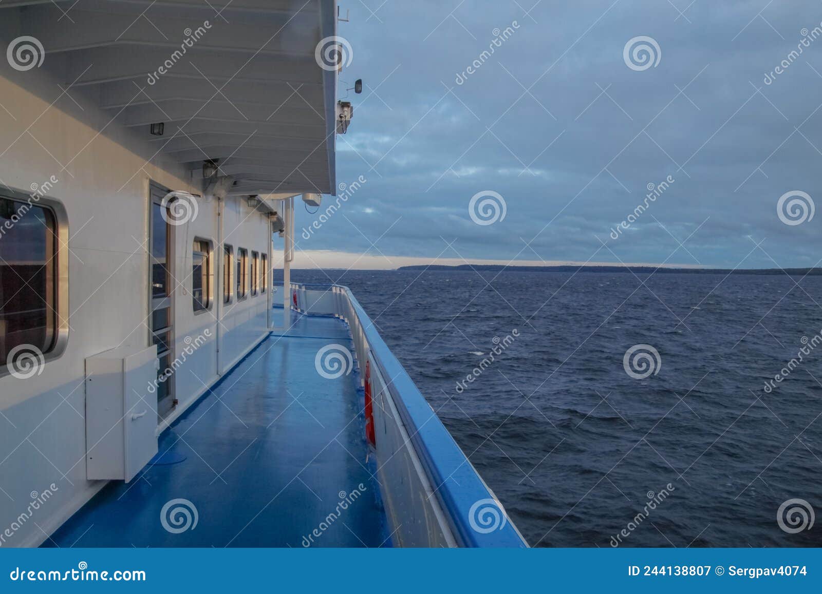 Empty Deck of a Ship Sailing on the Sea Stock Image - Image of ...