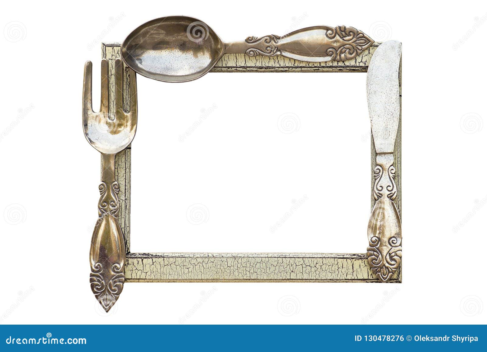 Empty frame with cutlery stock photo. Image of design - 130478276