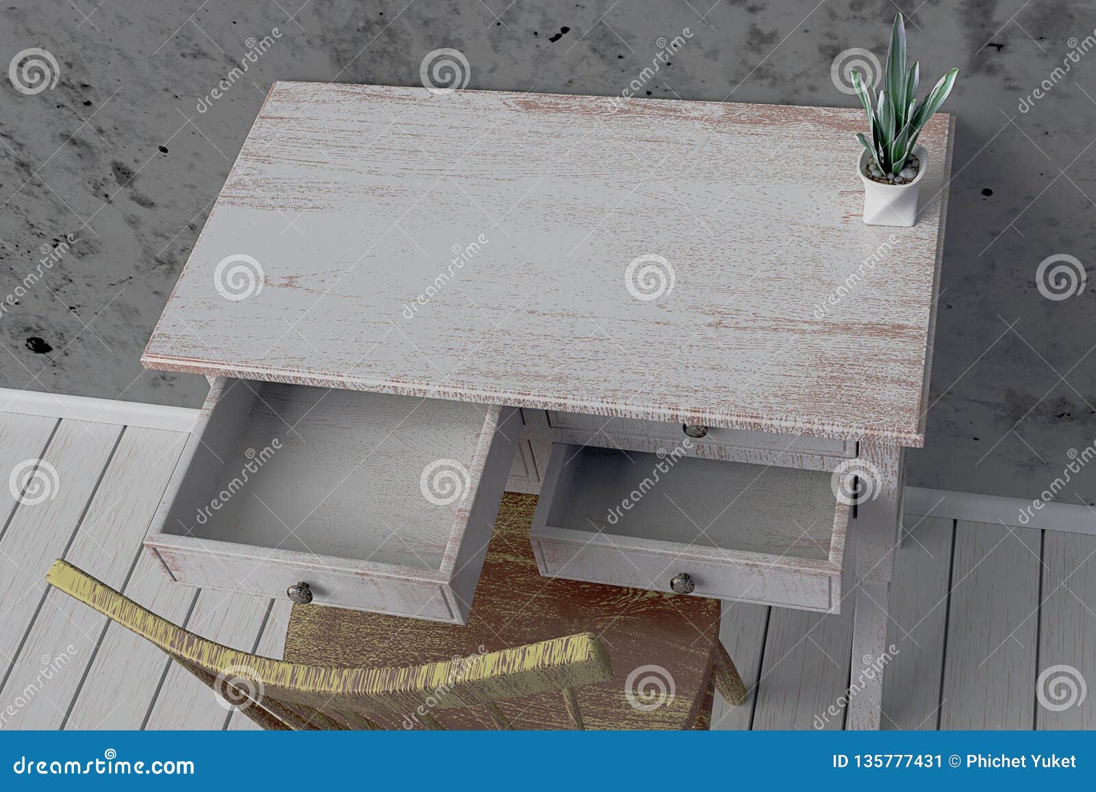 Empty Desk Interior 3d Render Stock Illustration - Illustration of view ...