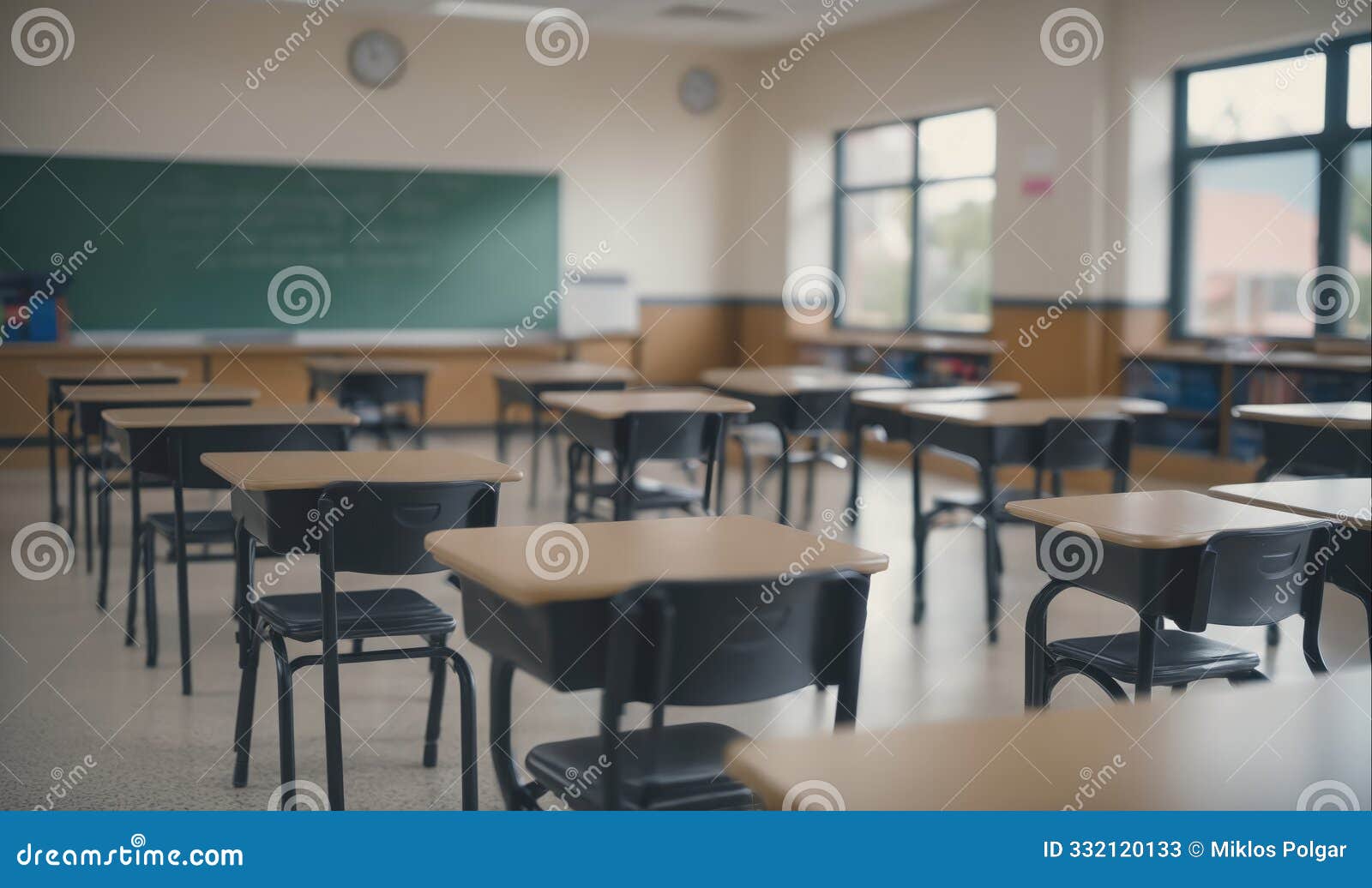 Empty Desks Sit in a Classroom Stock Image - Image of light, public ...