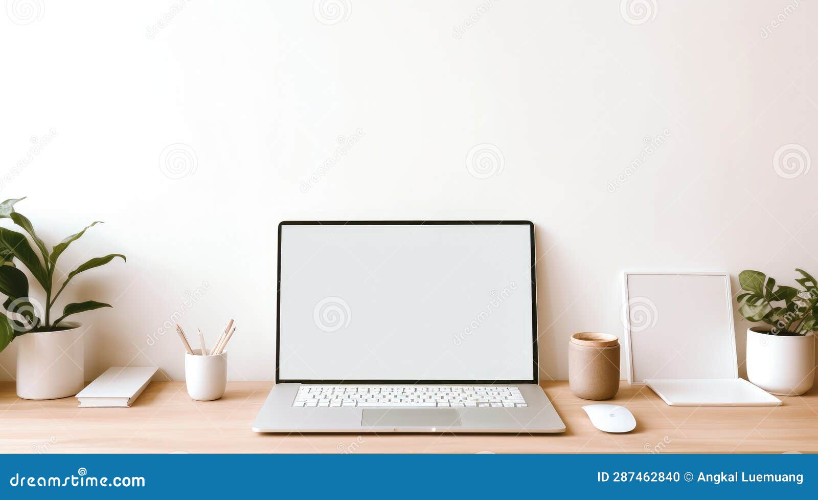 Empty Desktop that Has a White Screen Stock Illustration - Illustration ...