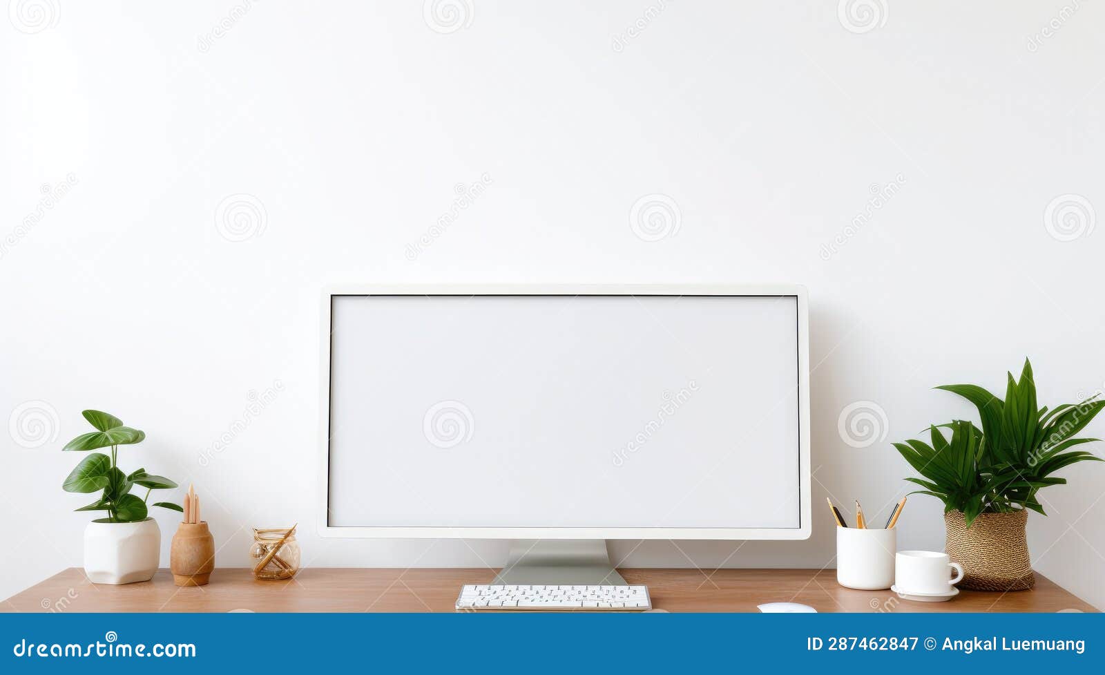 Empty Desktop that Has a White Screen Stock Illustration - Illustration ...