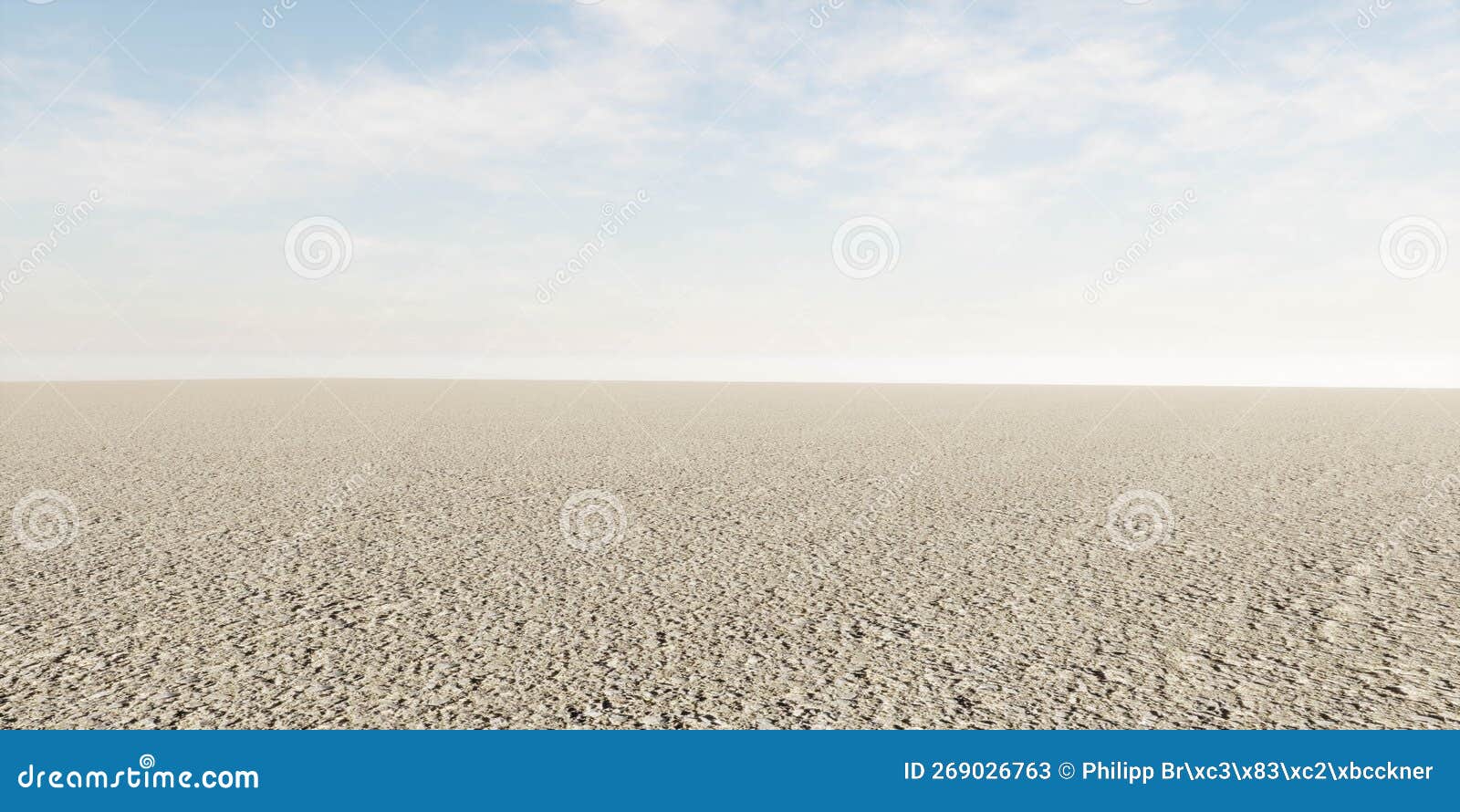 Empty Dessert Dust Landscape with Blue Sky Clouds and Horizon 3d Render ...