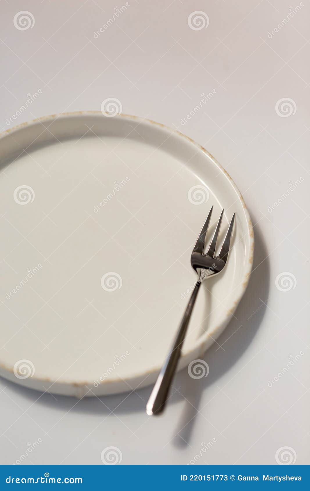 Empty Dessert Plate and Fork on White Background Stock Image - Image of ...