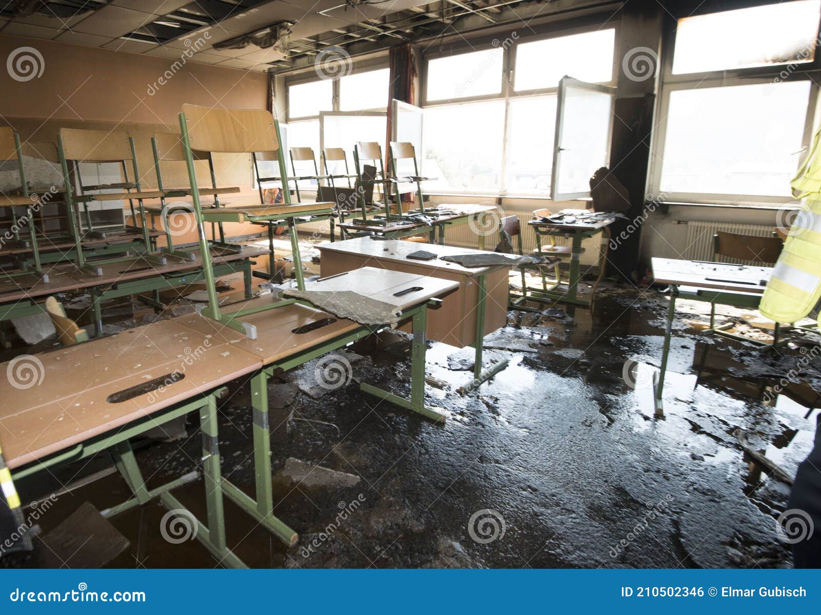 Empty and Destroyed Class Room after Fire Stock Photo - Image of heat ...