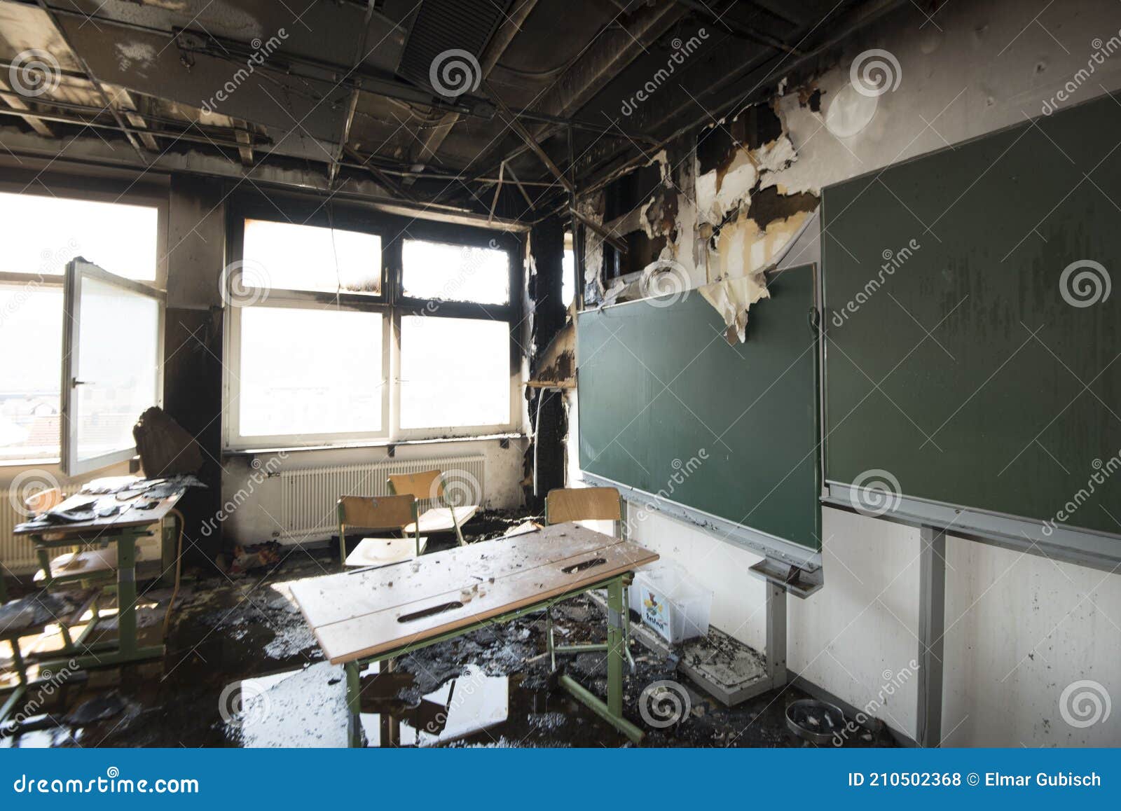 Empty and Destroyed Class Room after Fire Stock Photo - Image of ...