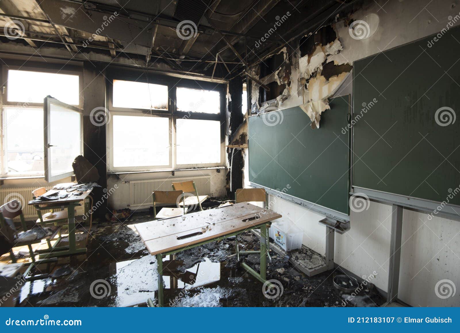 Empty and Destroyed Class Room after Fire Stock Image - Image of basic ...