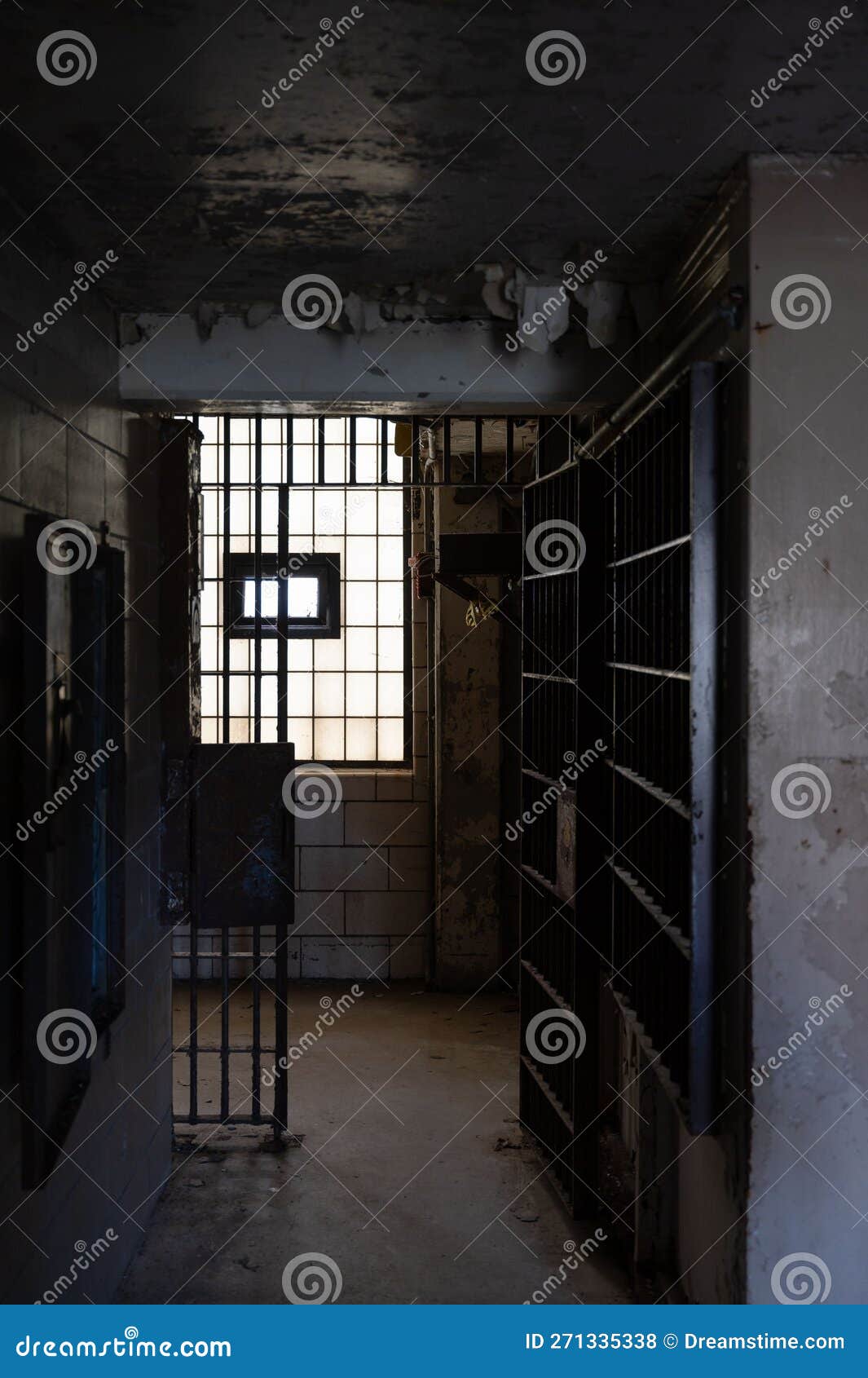 Empty Dimly Lit Prison Cell in an Old Joliet Prison Stock Photo - Image ...