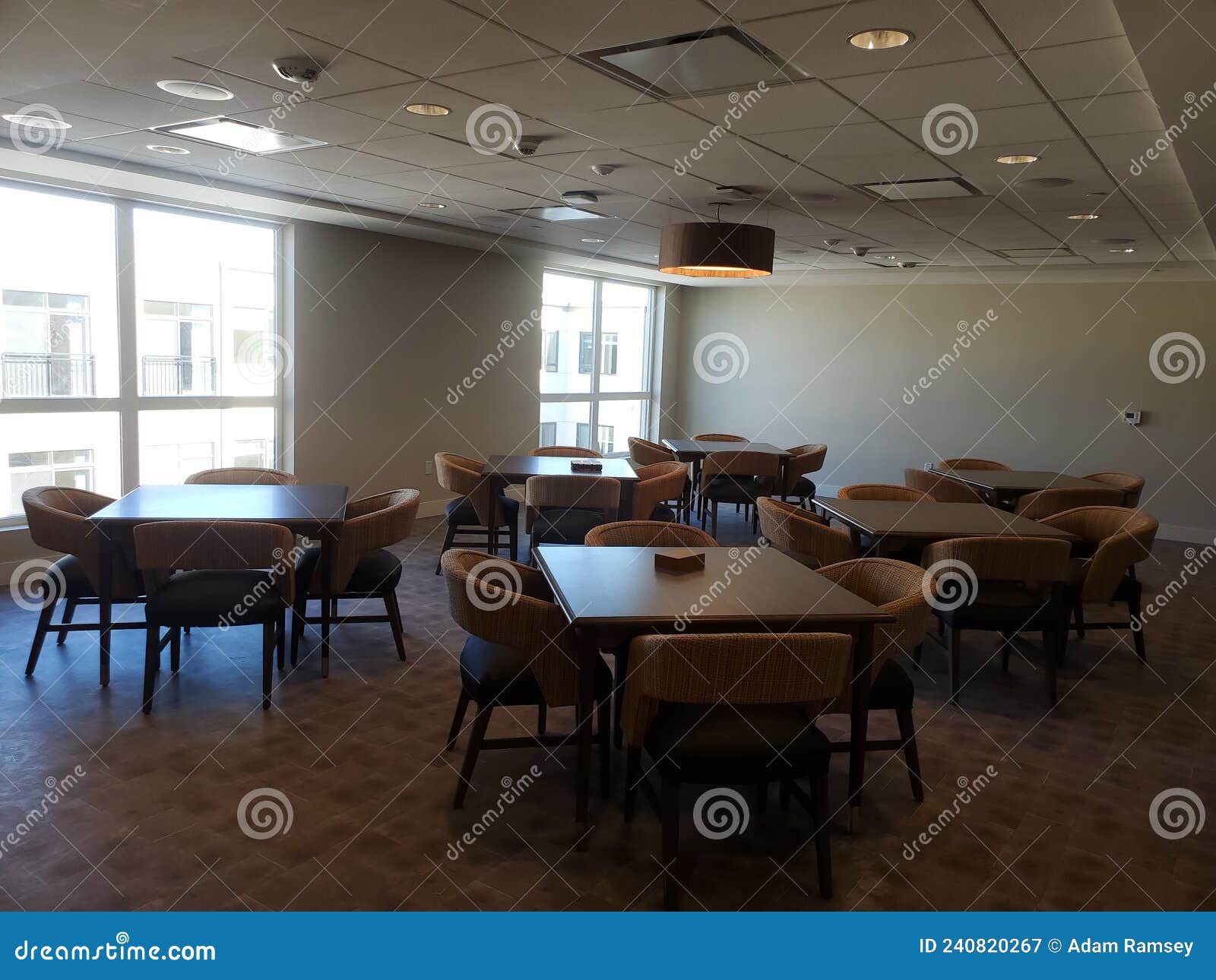 Empty Dining Hall in a Senior Living Building Stock Image - Image of ...