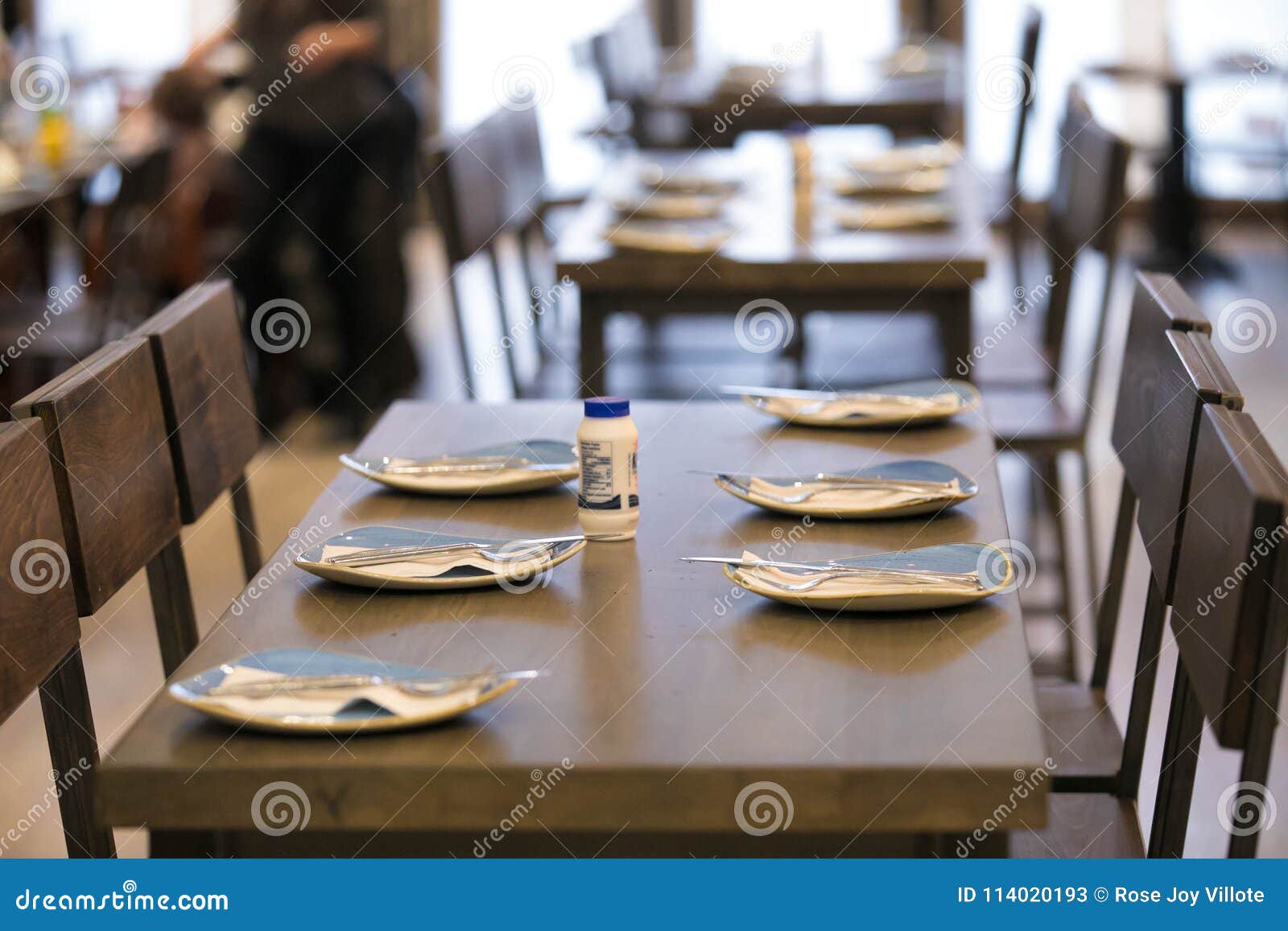 Empty Dining Table and Chairs Stock Image - Image of table, spoon ...