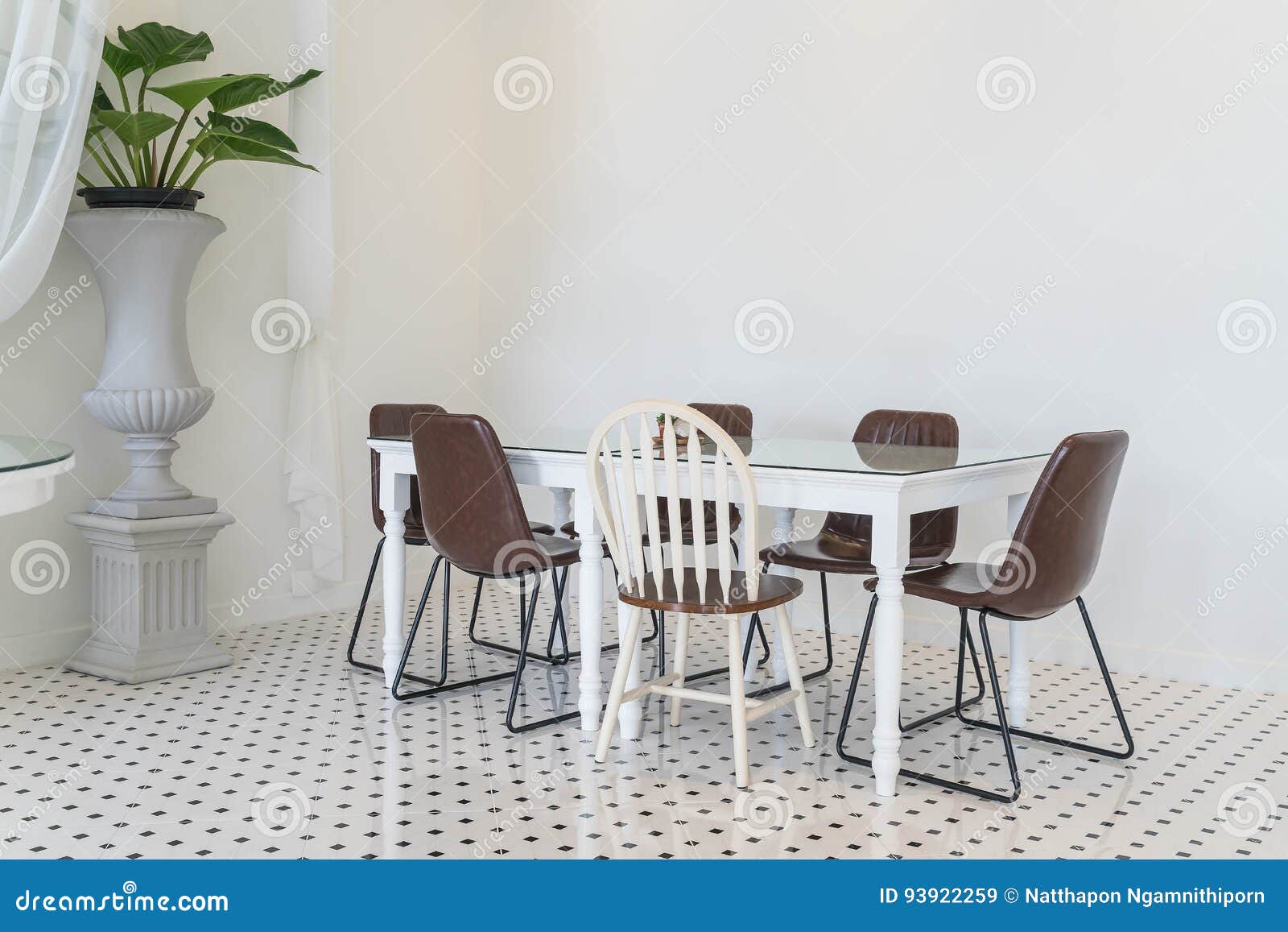 Empty Dining Table Interior Decoration Stock Image - Image of wall ...