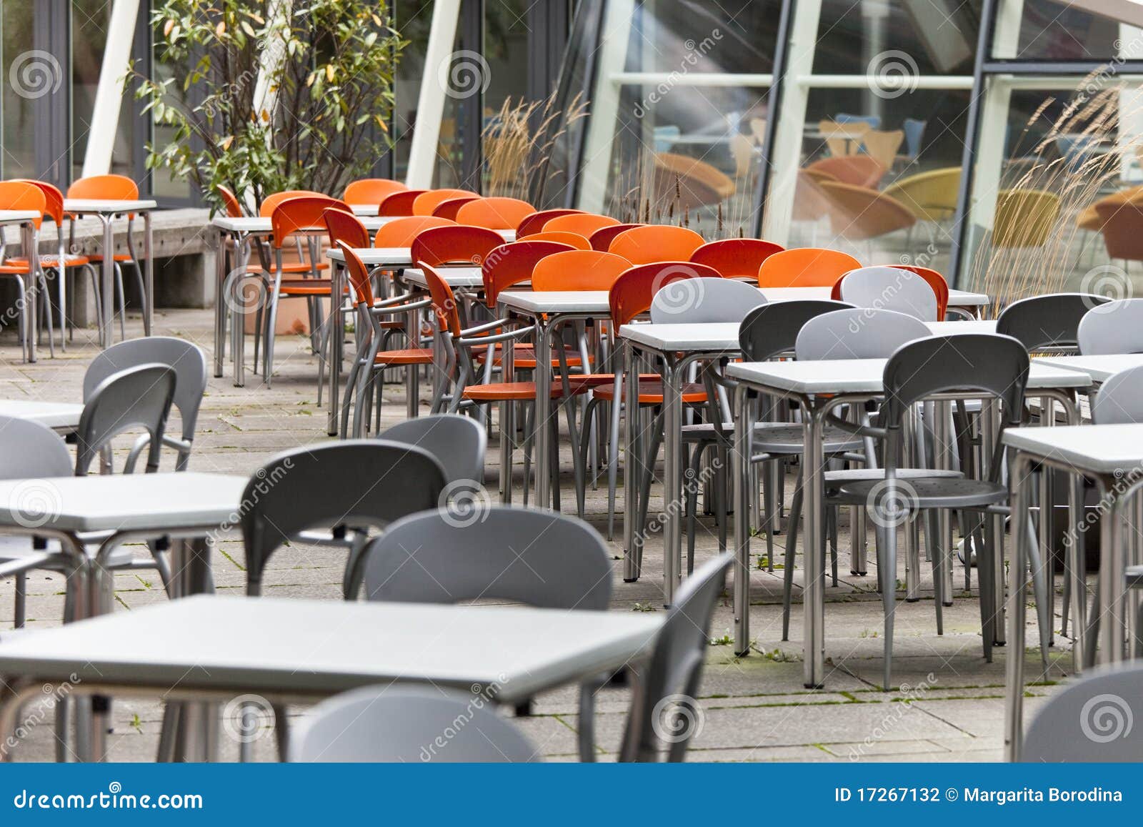 Empty Dining Tables and Chairs in a Street Cafe Stock Photo - Image of ...