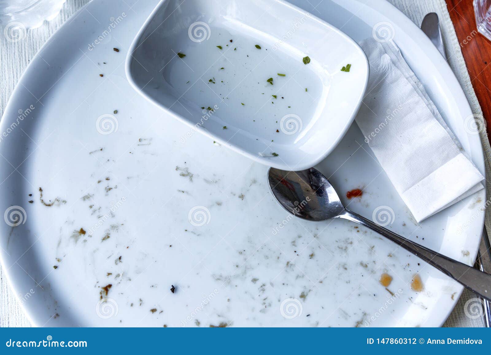 Empty Dinner Plate at an Outdoor Cafe Stock Photo - Image of left ...