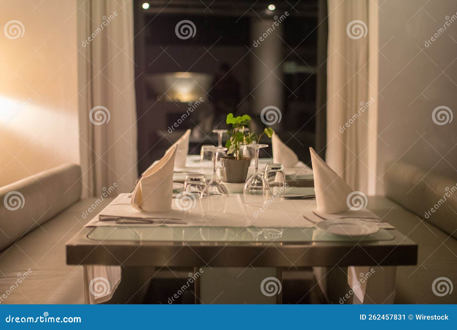 Empty Dinner Table in a Restaurant Stock Image - Image of empty, plant ...