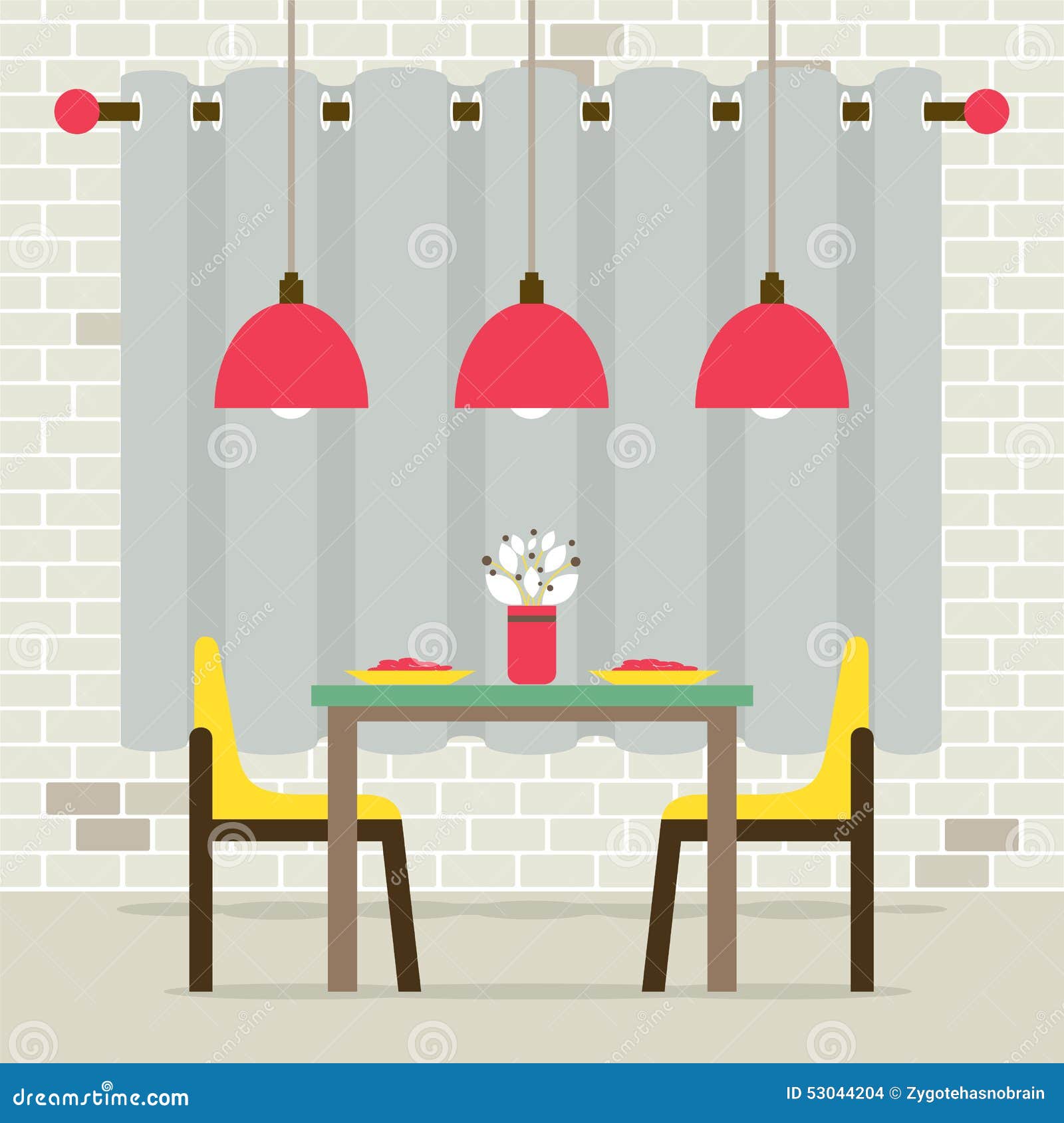 Empty Dinning Room Interior Stock Vector - Illustration of modern ...