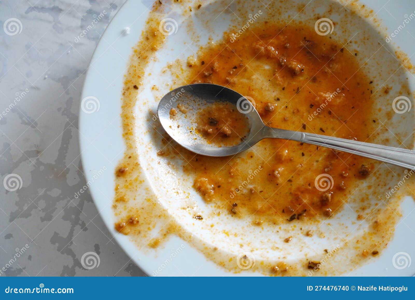 Empty Dirty Dinner Plate and Spoon Stock Photo - Image of produce ...