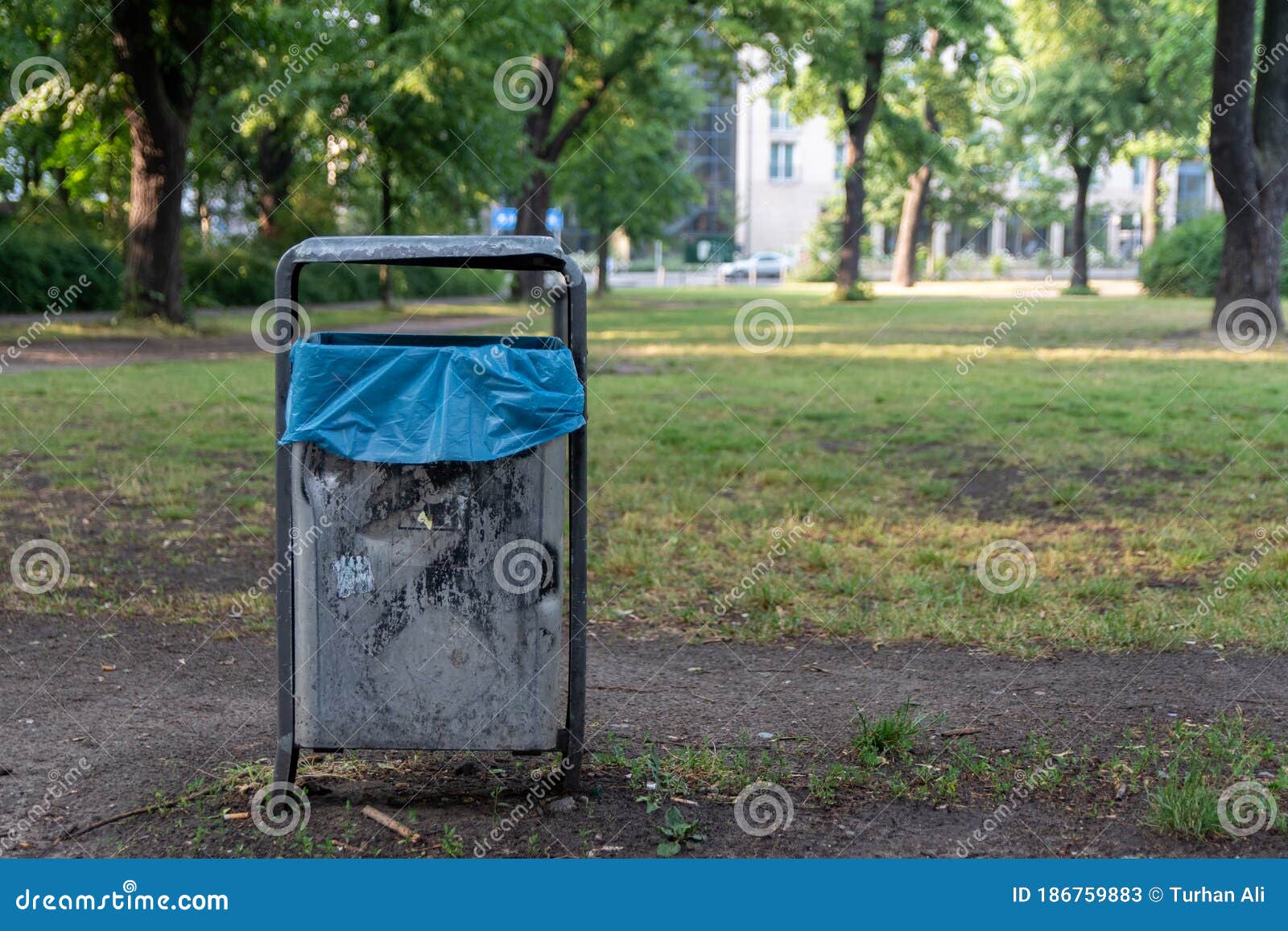 Empty and Dirty Trash Bin in a Park Stock Image - Image of plastic ...