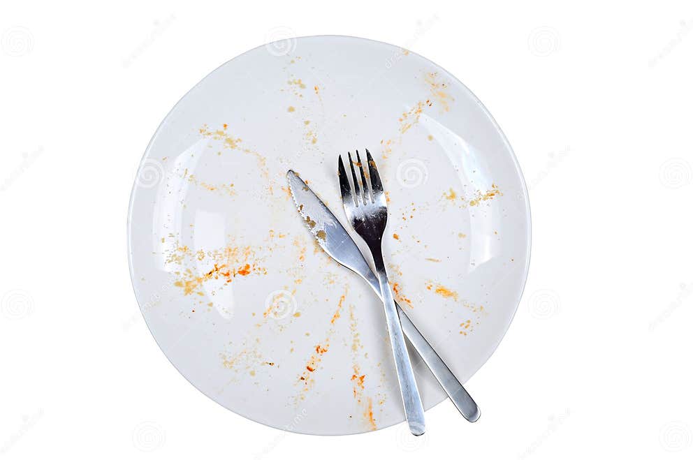 Empty and Dirty Plate, on White Background Stock Photo - Image of ...