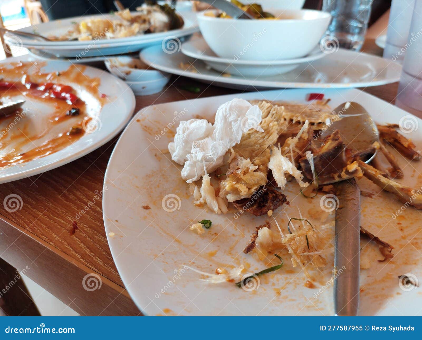 Many Dirty Dishes on Kitchen Table on Side View Stock Image - Image of ...