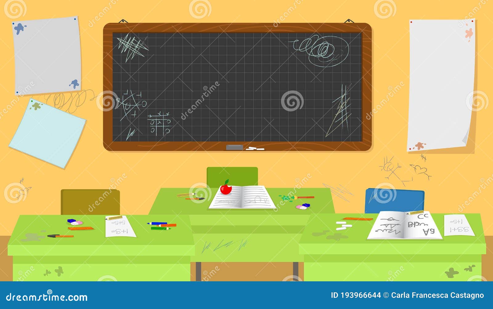 Empty Dirty School Classroom Vector Illustration Stock Vector ...