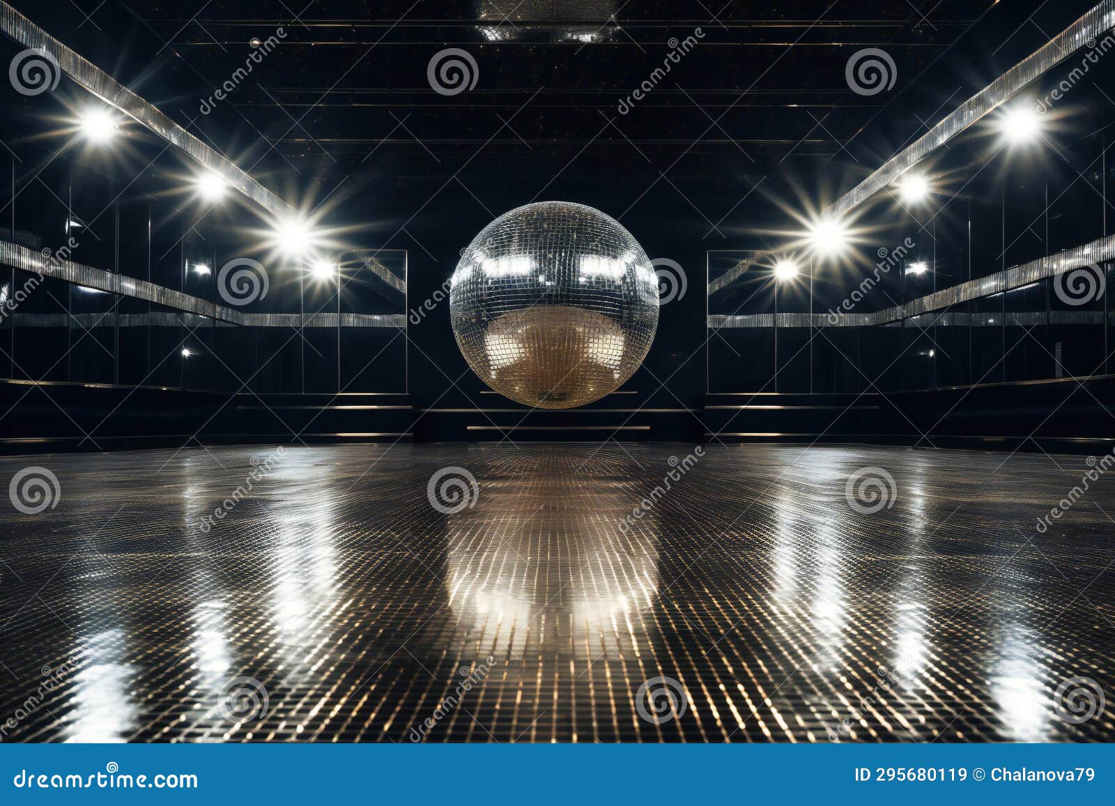 Empty Disco Hall with Disco Ball and Lights, Background Stage Ramp ...