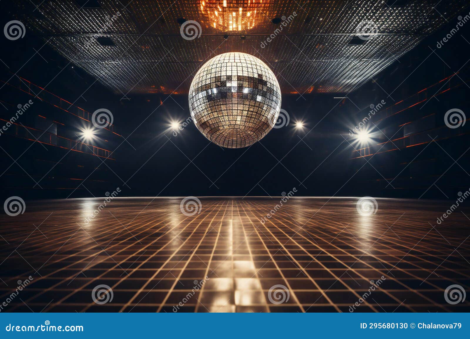 Empty Disco Hall with Disco Ball and Lights, Background Stage Ramp ...