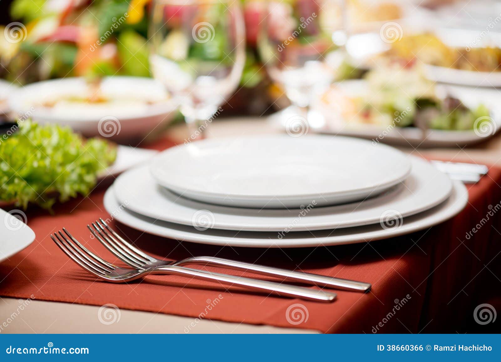 Empty dish set on a table stock photo. Image of reflection - 38660366