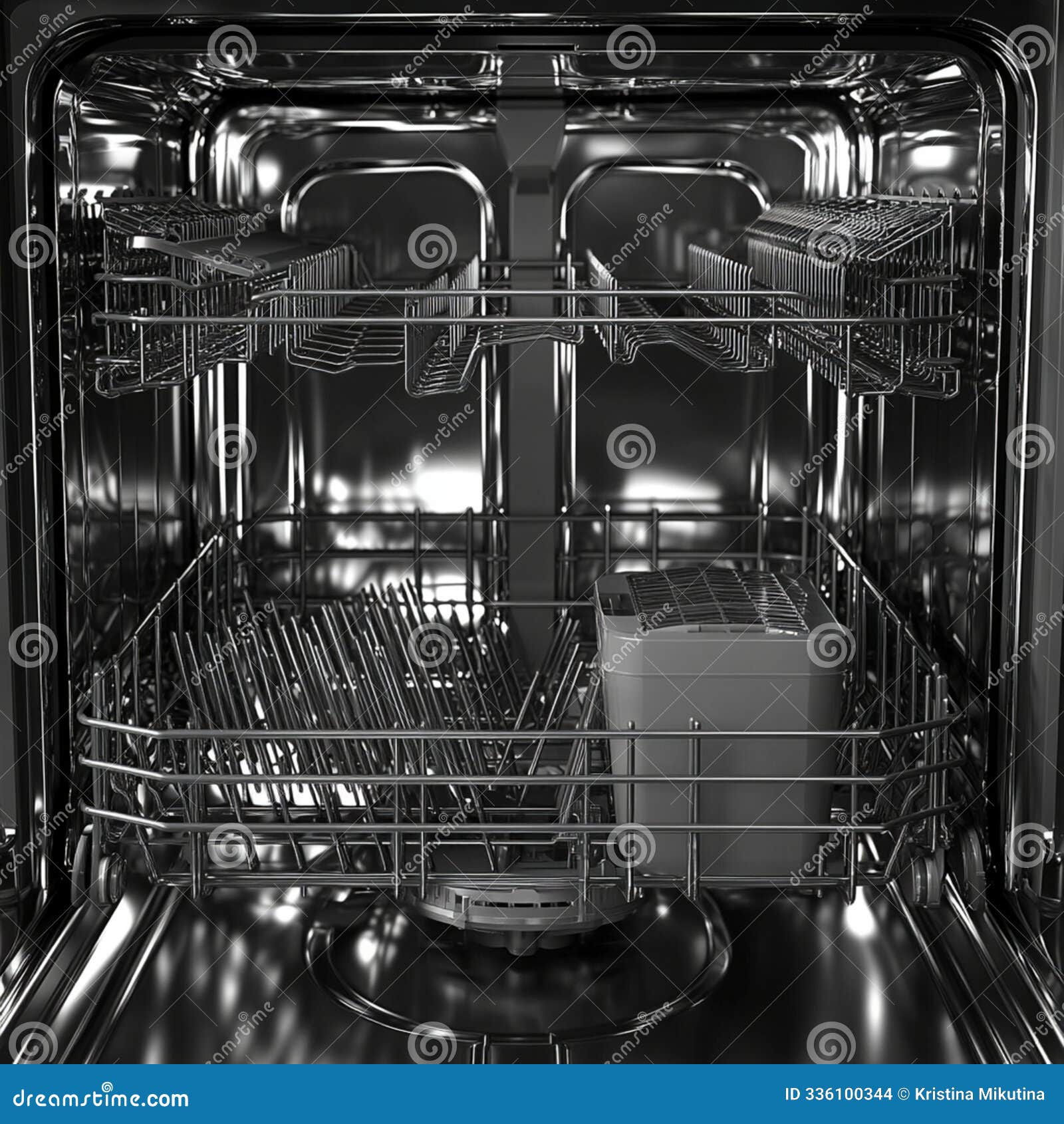 Empty Dishwasher Interior. Black White Photo. Artificial Intelligence ...