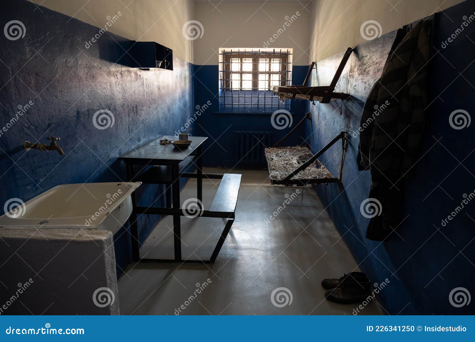 Empty Double Prison Cell with Bars on the Window Stock Photo - Image of ...