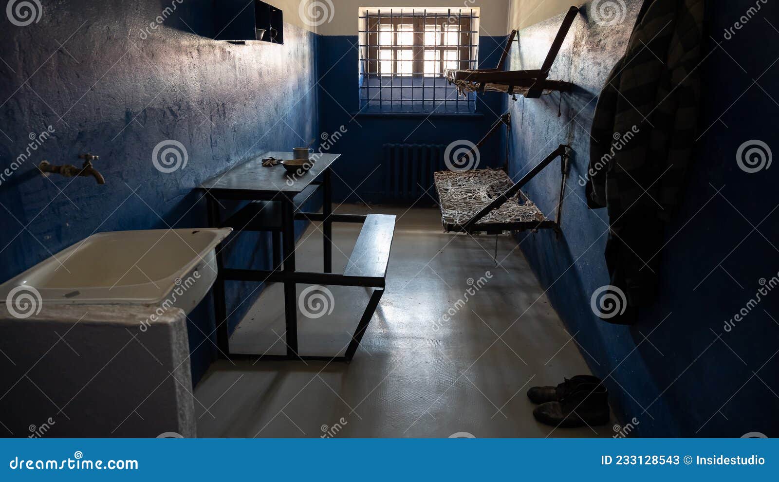Empty Double Prison Cell with Bars on the Window Stock Image - Image of ...