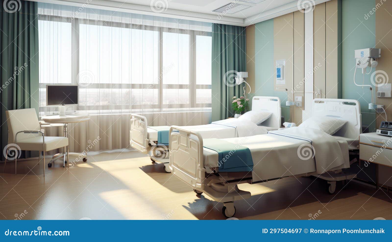 Empty Double Room in a Hospital with Two Beds Stock Illustration ...