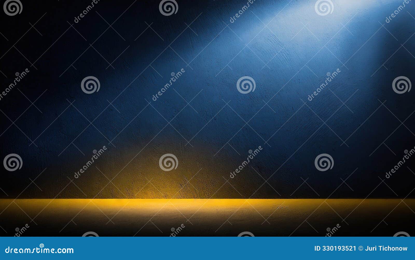 An Empty Dramatic Scene with a Dark Blue Wall and Desaturated Yellow ...