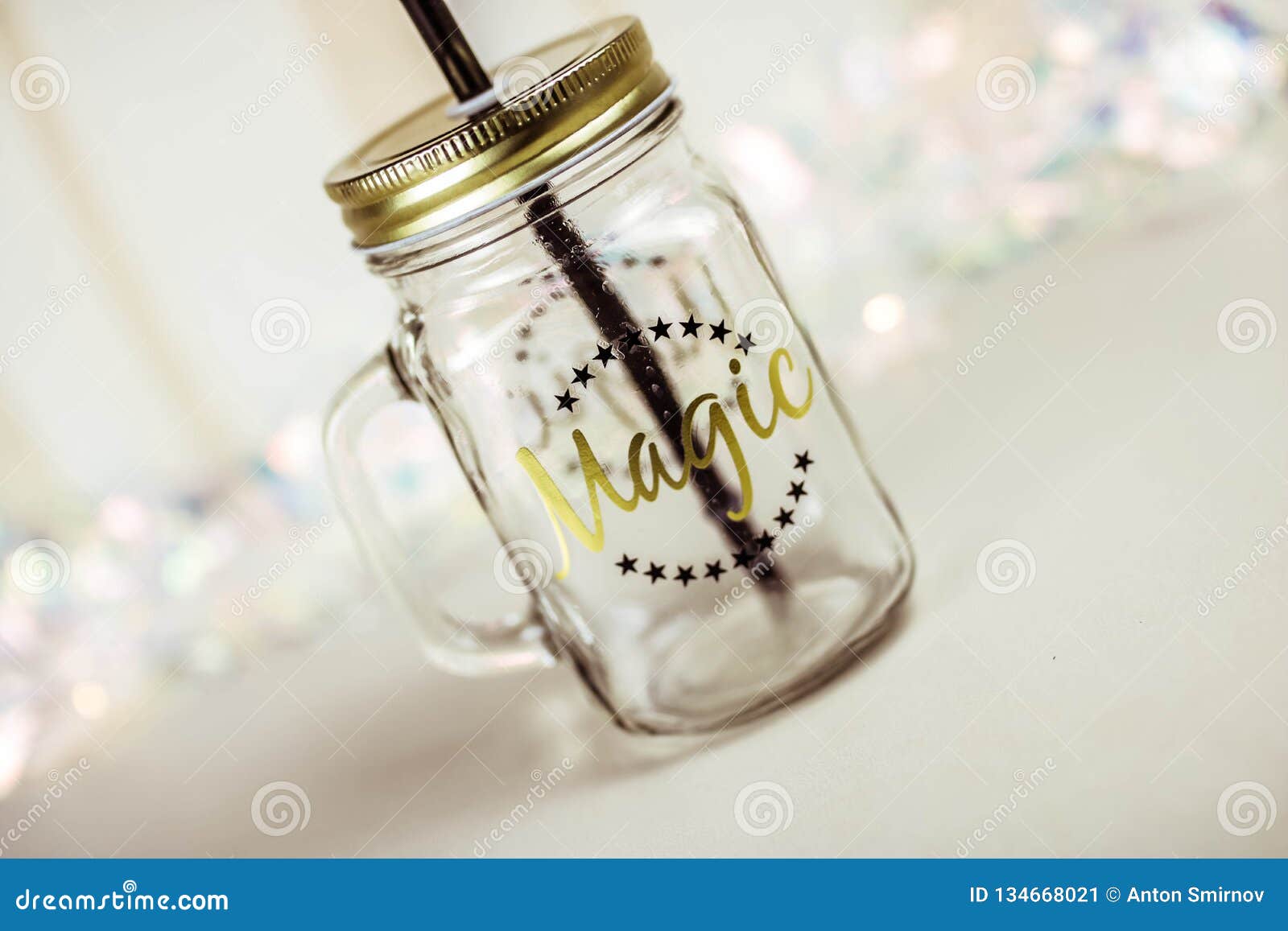 Empty Drinking Jar Mason with Lid. Isolated on White Background. Magic ...