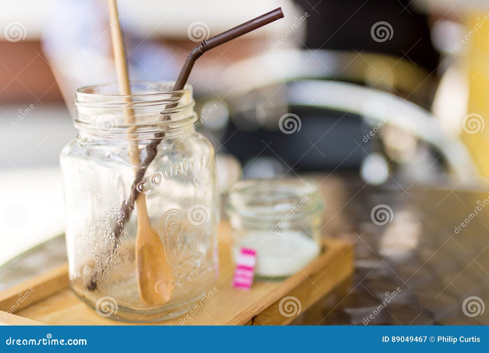 Empty Drinking Mason Jar with Spoon and Straw Stock Image - Image of ...