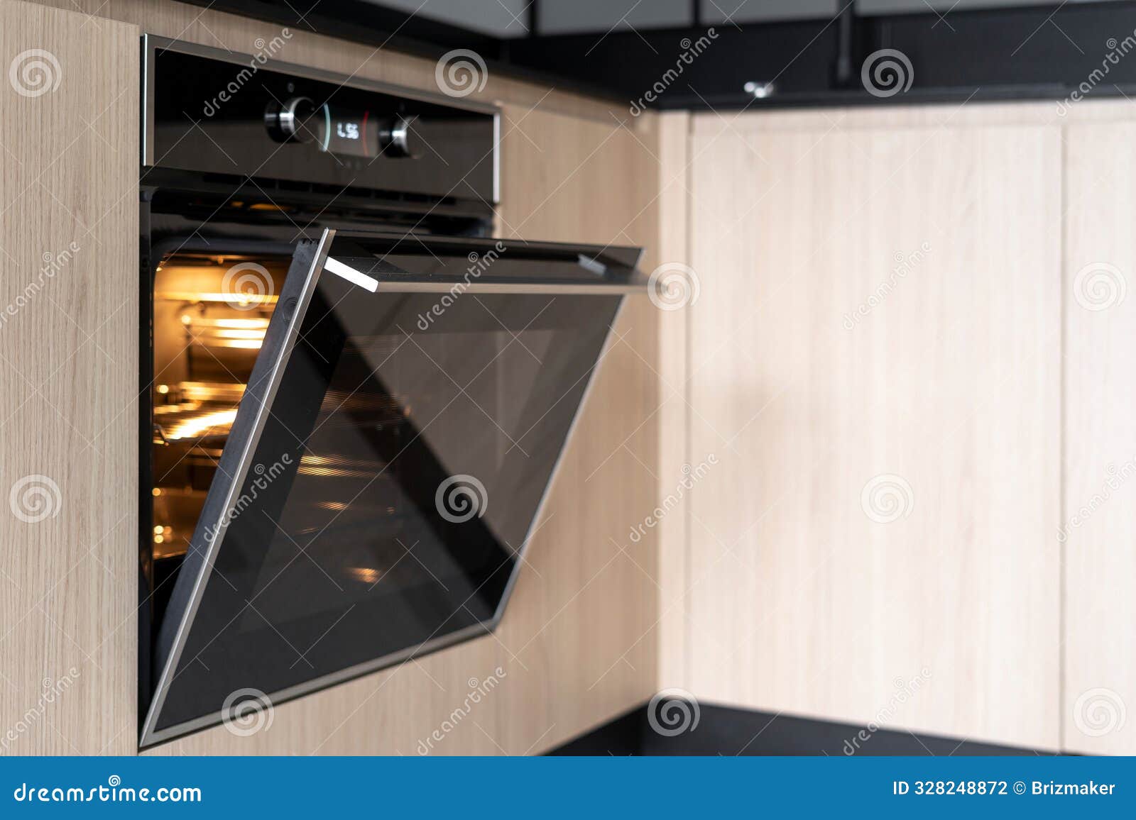 Empty Electric Oven With Hot Air Ventilation And Light Inside Stock ...