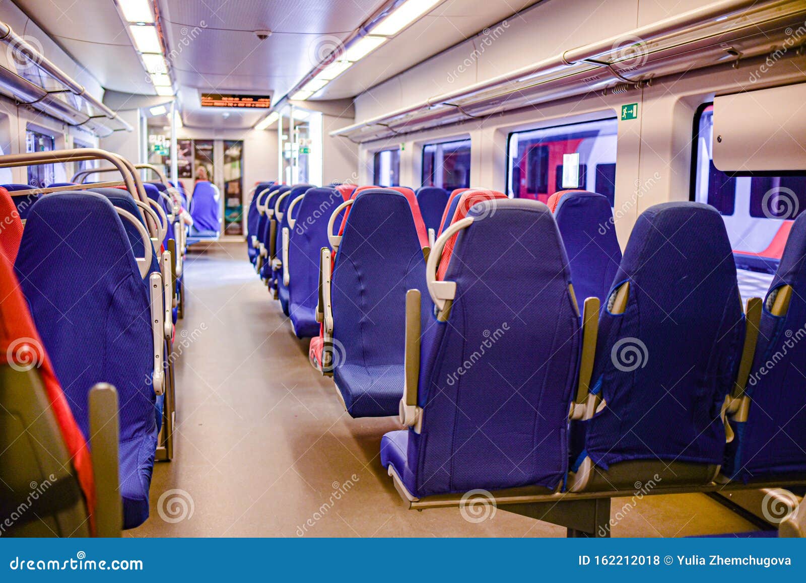 Empty Electric Train Blue and Red Chairs. No People Stock Photo - Image ...