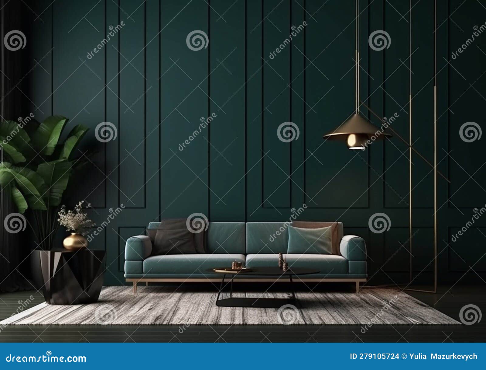 Empty Elegant Dark Green Room at Night with Copy Space, AI Generated ...