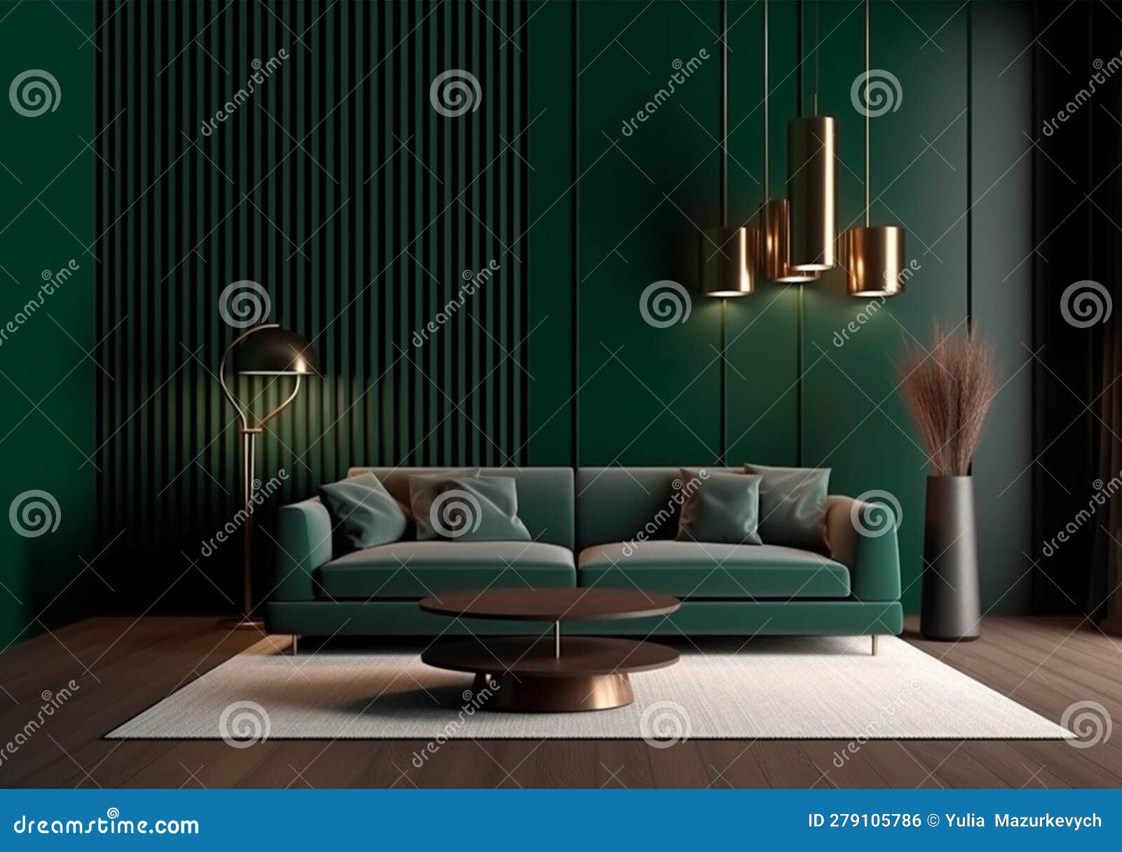 Empty Elegant Dark Green Room at Night with Copy Space, AI Generated ...