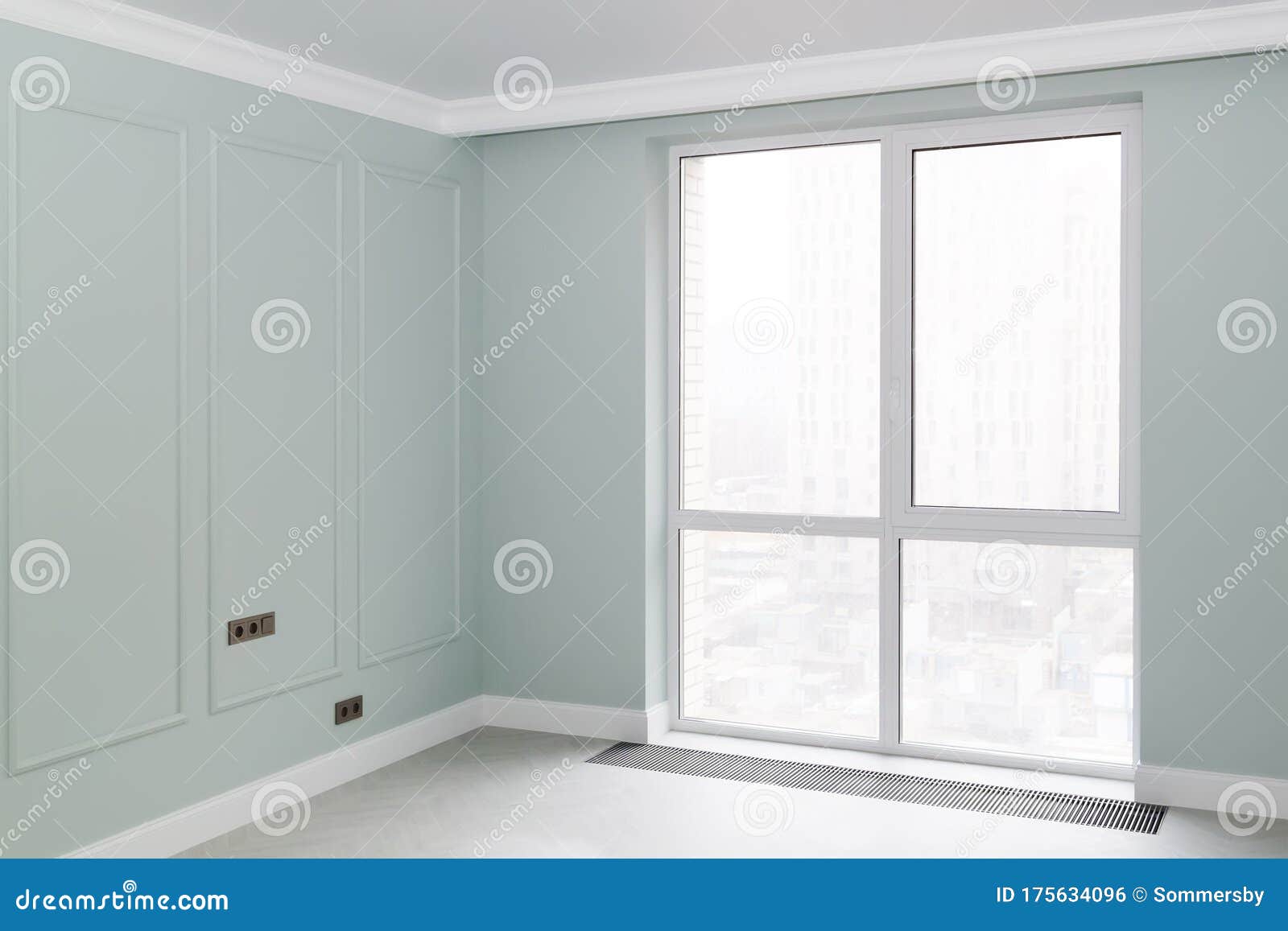 Empty Elegant Mint Colored Room with Boiserie on the Walls and ...